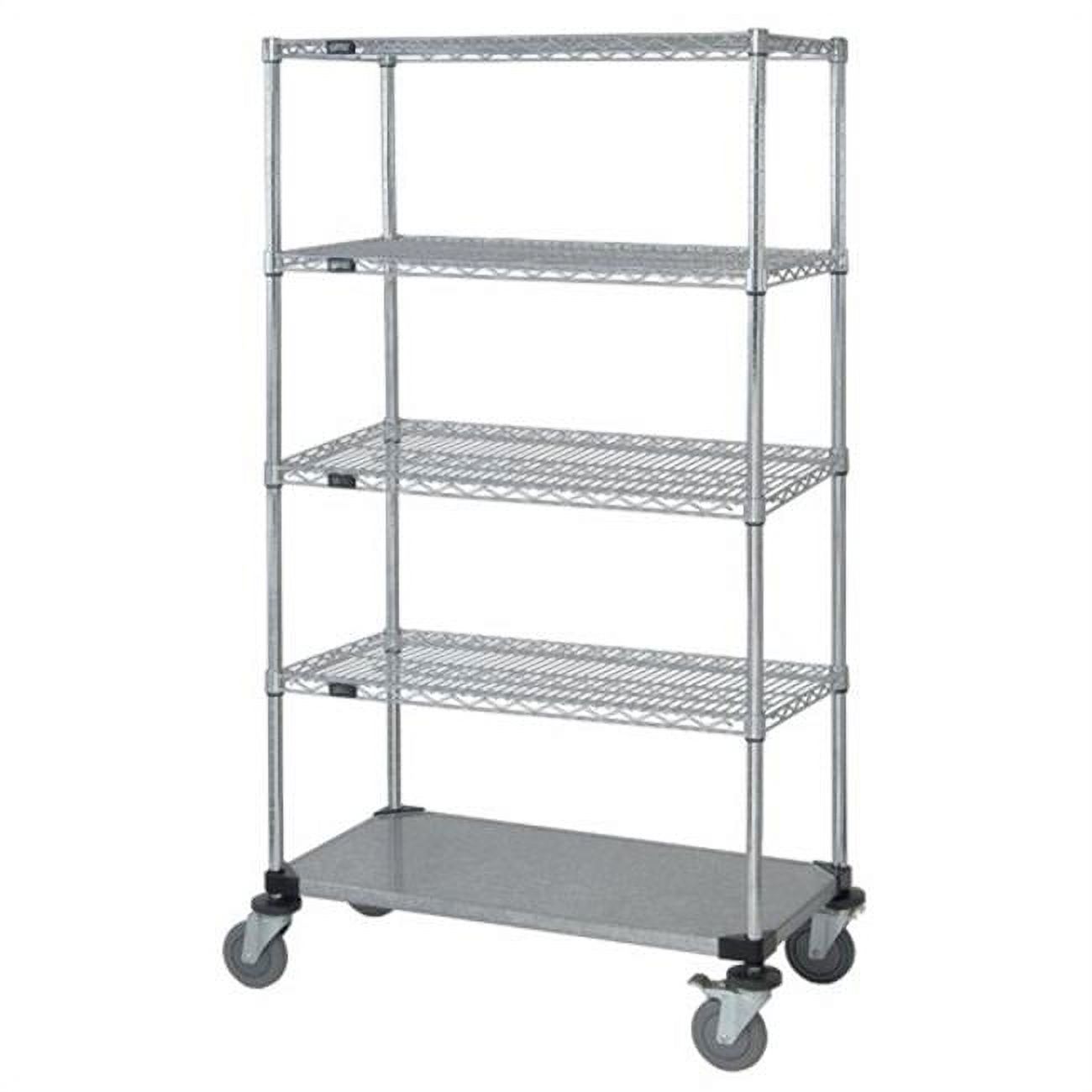 Chrome Wire Shelving 3-Wire Shelf and 1-Solid Shelf Stem Caster Cart ...