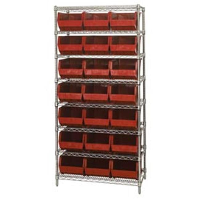 Chrome Wire Shelving with 21 Giant Plastic Stacking Bins - Red - 36 x ...