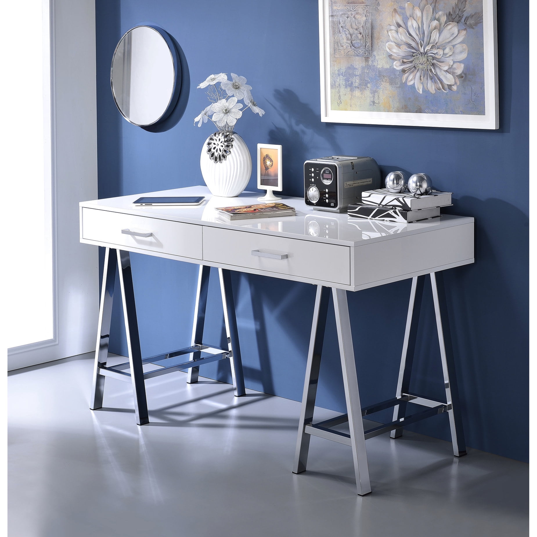 Chrome Writing Desk for Office | Charge Gadgets and Keep Items in ...