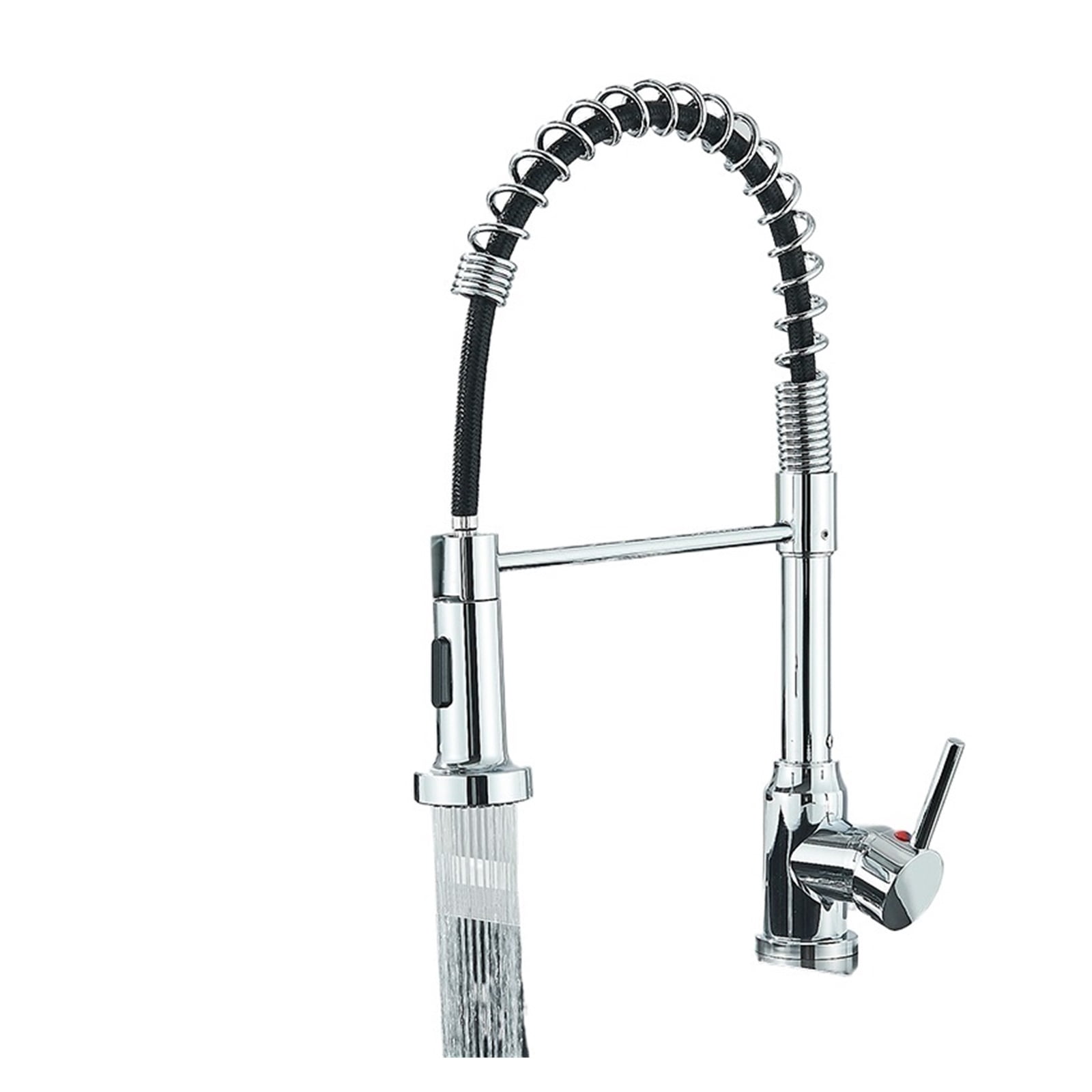 Chrome spring pull down kitchen water spray head hot and cold stainless ...