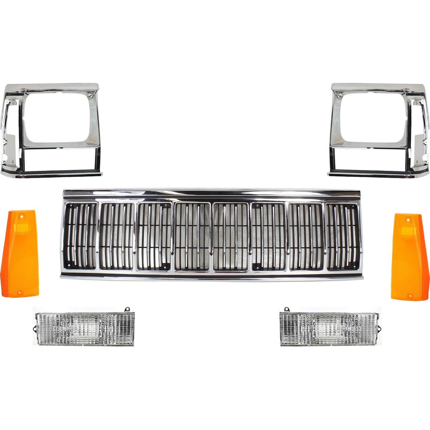 Chrome with Painted Black Insert Grille Assembly Bundle for Jeep for ...