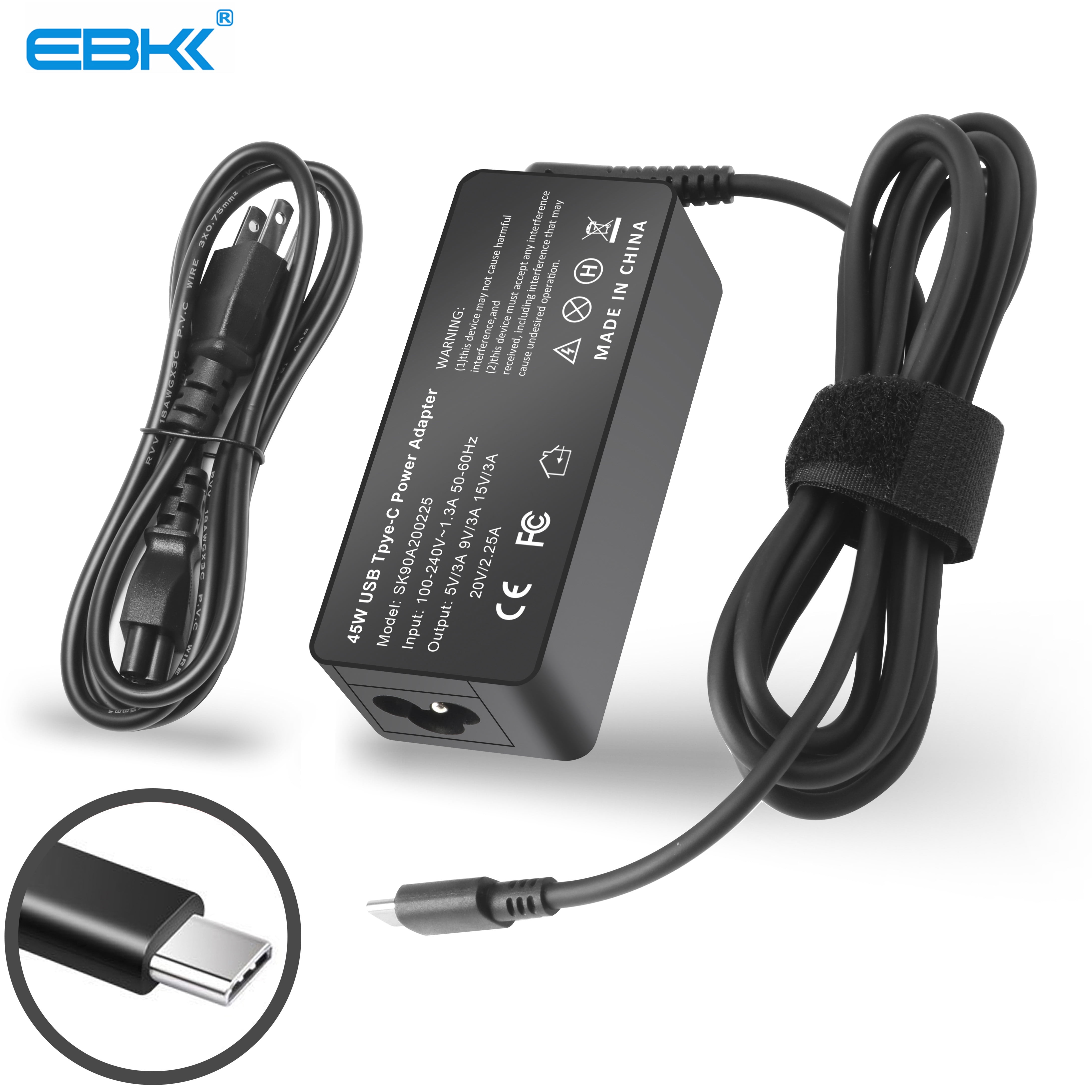 Chromebook Charger,45W USB Type C Laptop Power Supply Adapter ...