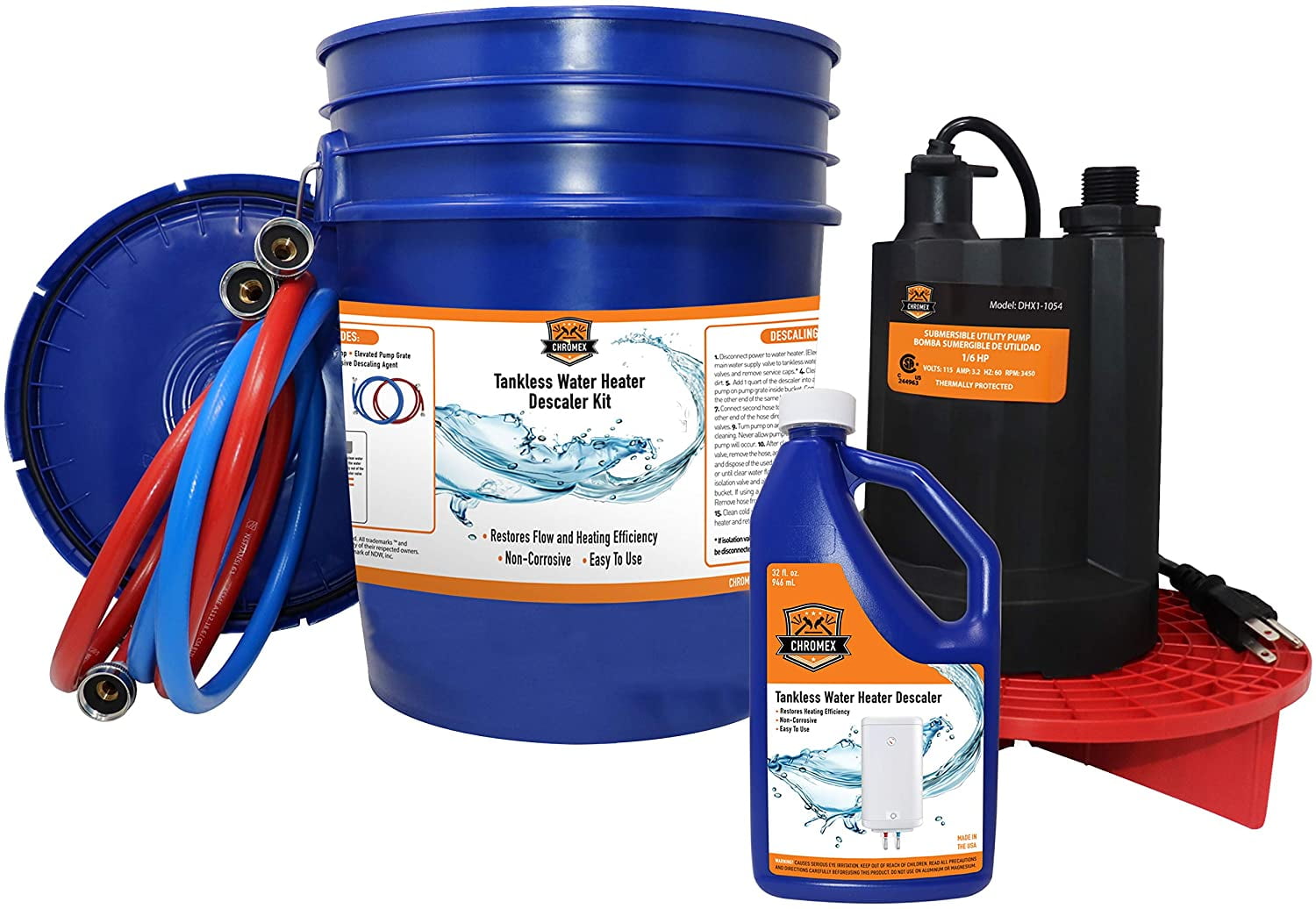 Chromex 6-Piece Tankless Water Heater Cleaning & Flow Maintenance Kit ...