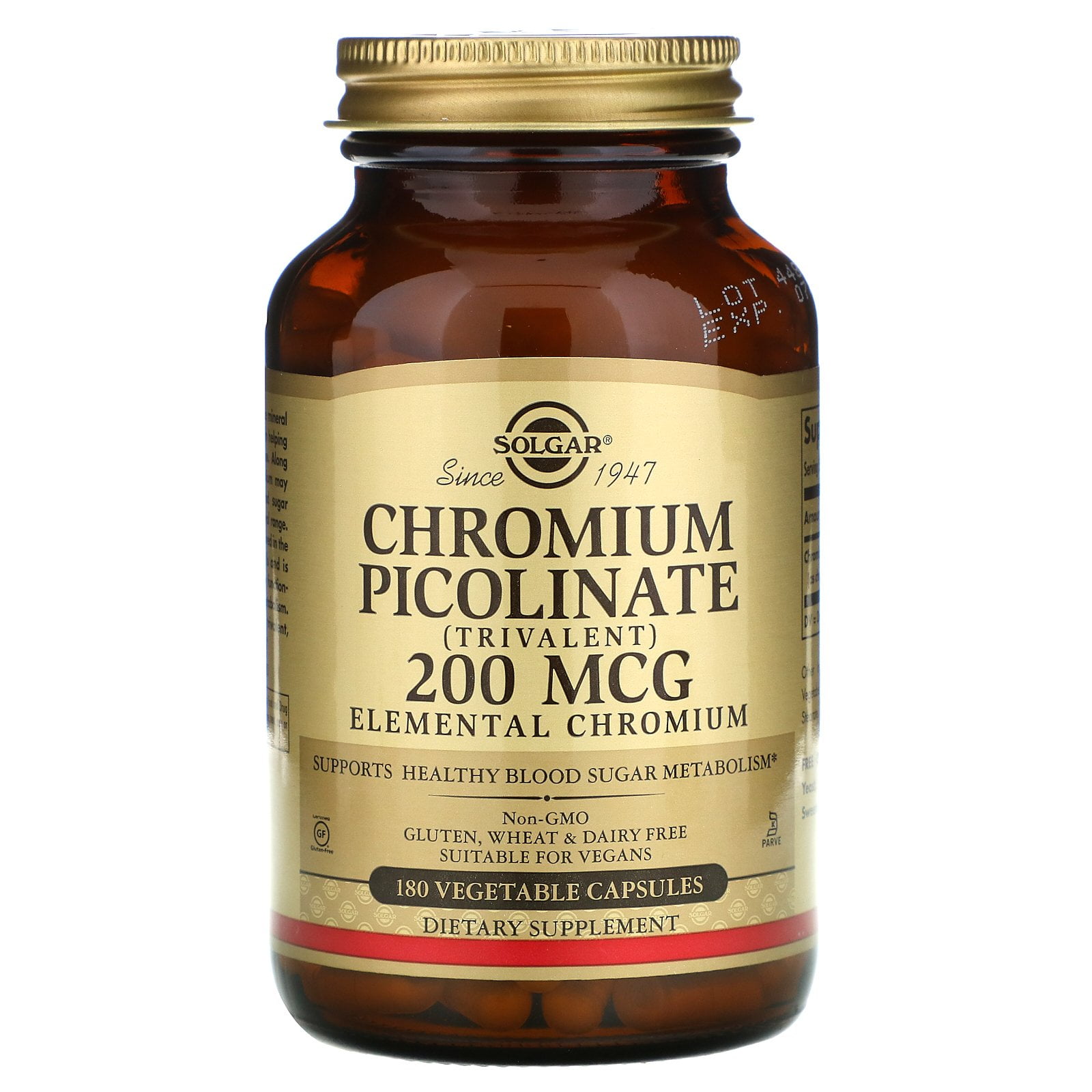 Solgar Chromium Picolinate 200 mcg Supplement Pills, 180 Vegetable ...