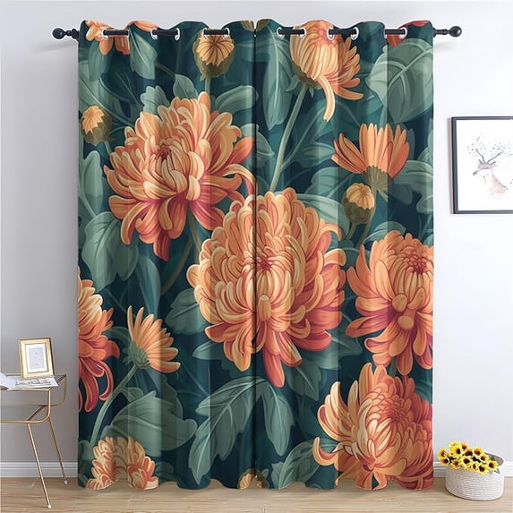 Chrysanthemum Blackout Curtains for Bedroom Decor, Flower Botanical ...