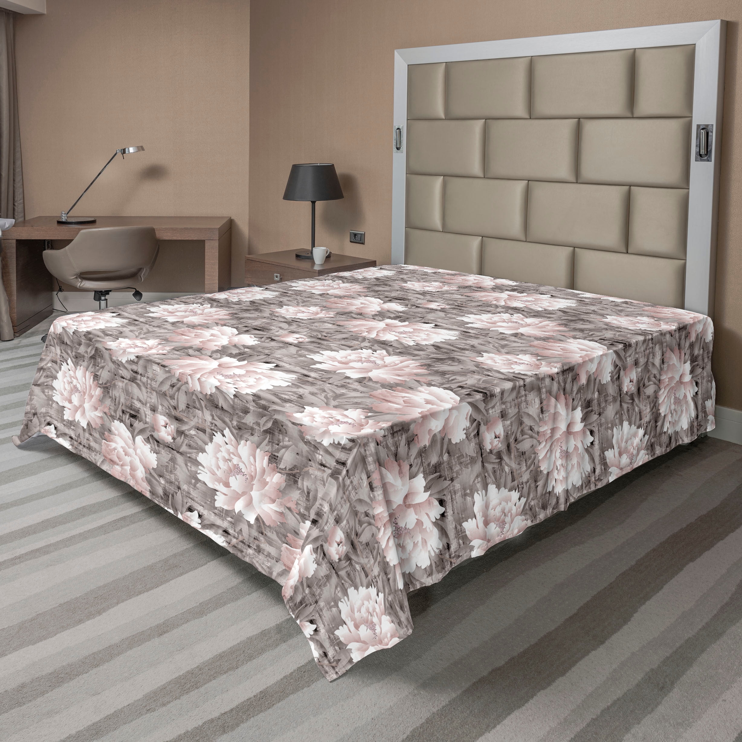 Chrysanthemum Flat Sheet, Neutral Boho Leaves with Floral Boho ...