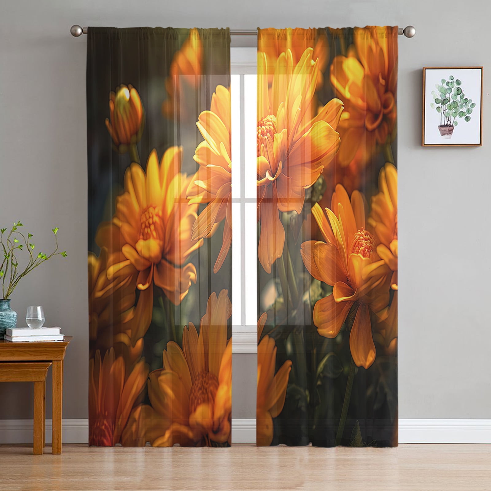 Chrysanthemum Flower Sheer Curtains for Living Room ration Window ...
