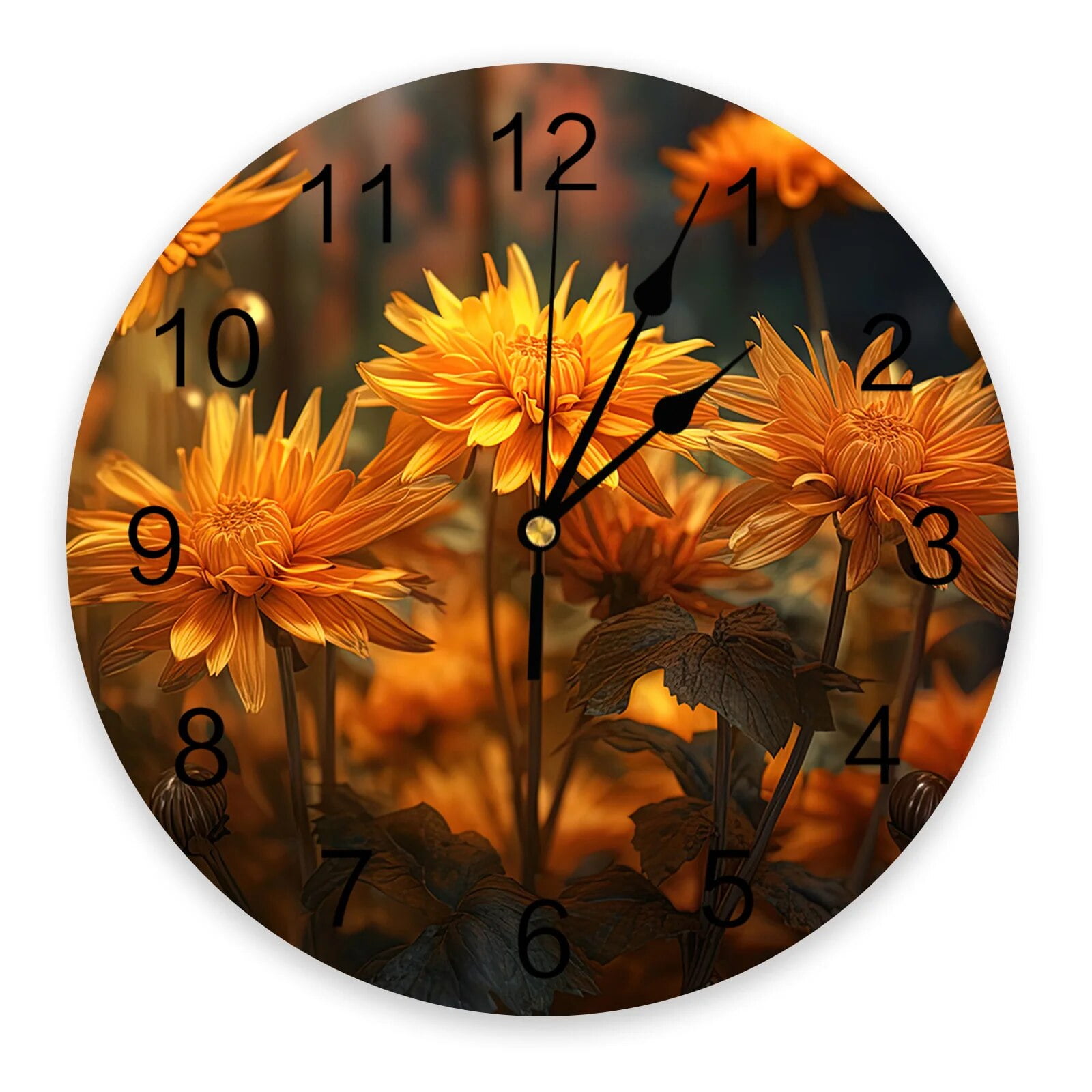 Chrysanthemum Flower Wall Clock Large Modern Kitchen Dinning Round Wall ...
