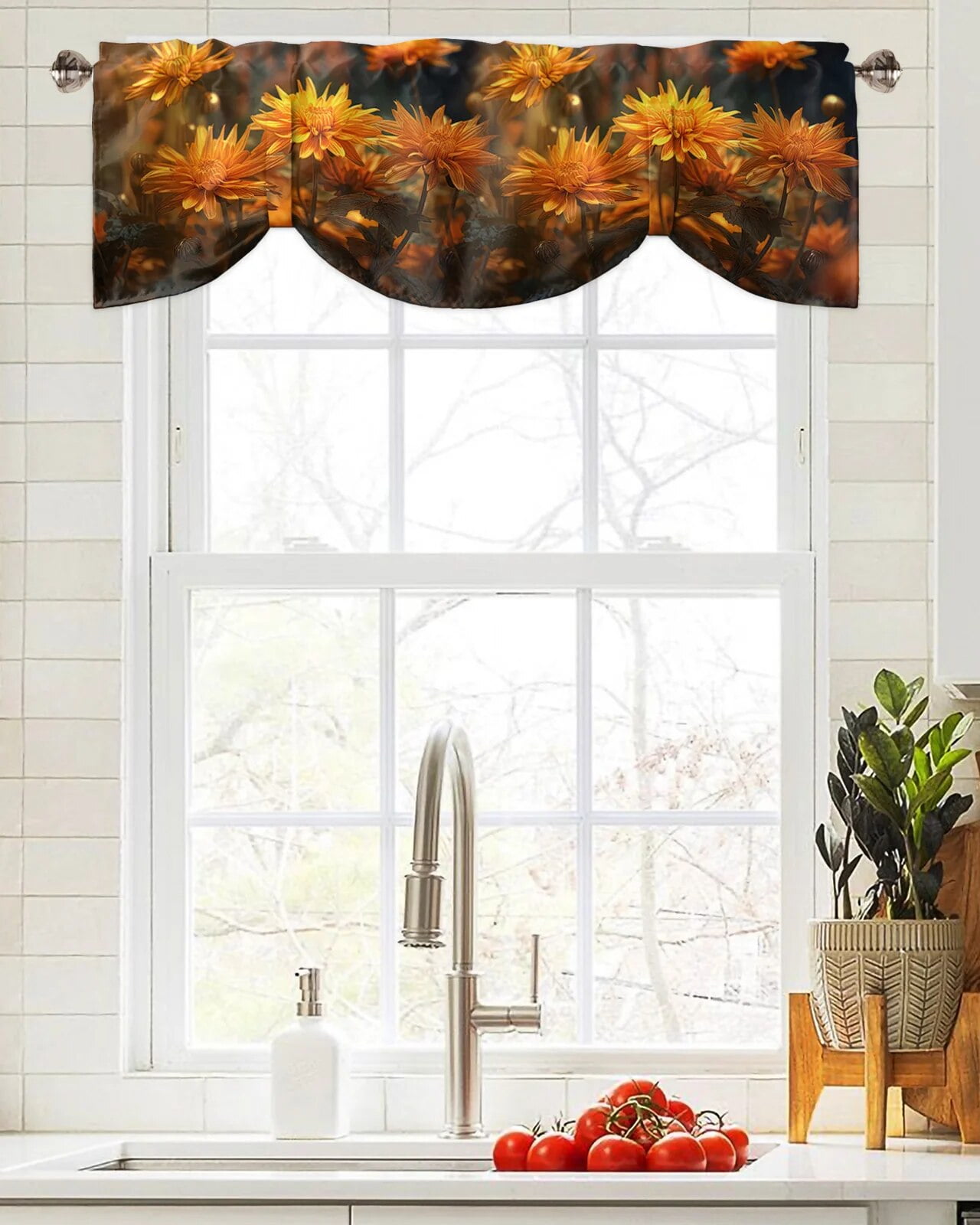 Chrysanthemum Flower Window Curtain Living Room Kitchen Cabinet Tie-up ...