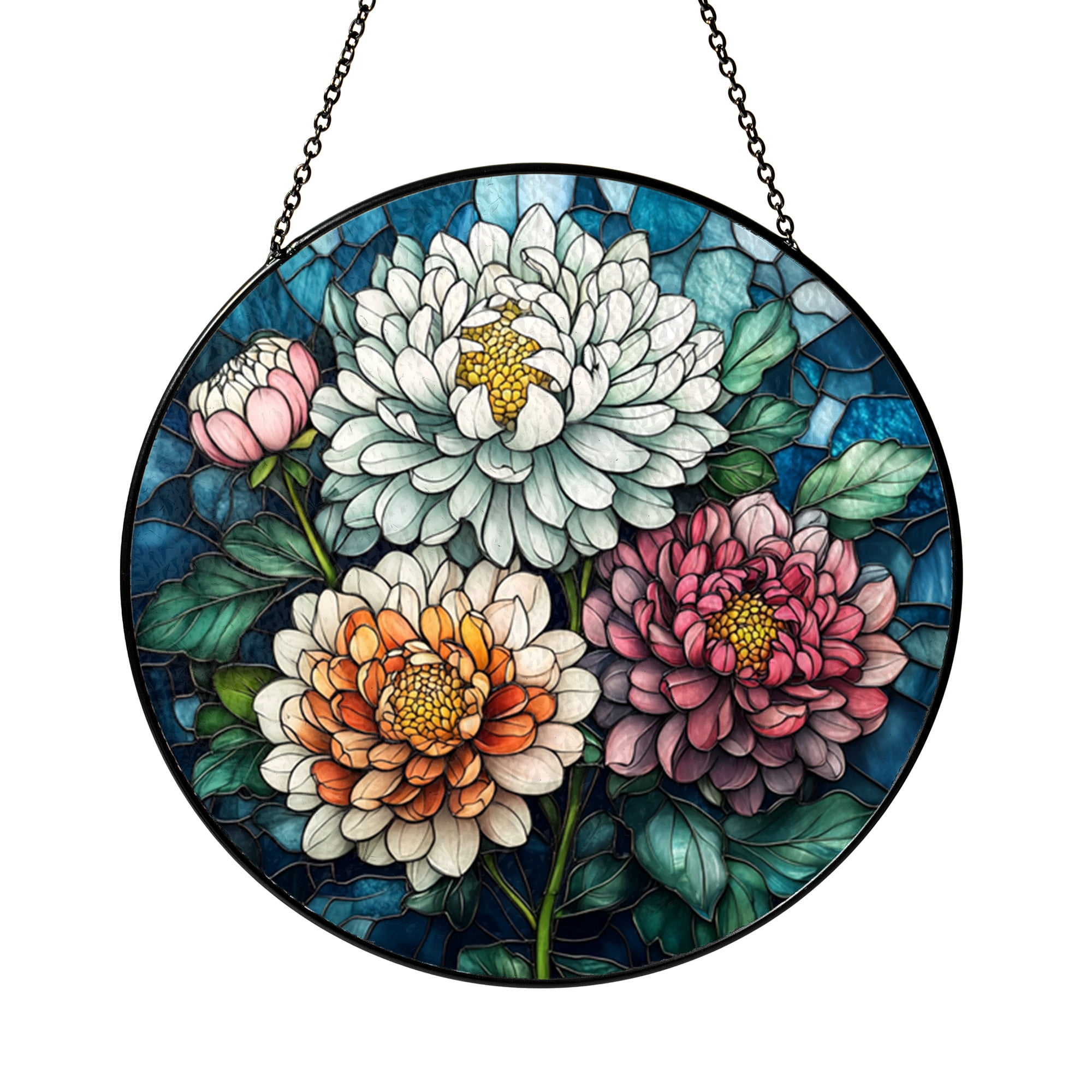 Chrysanthemum Flower Window Hanging – Stained Glass Style Blooming ...