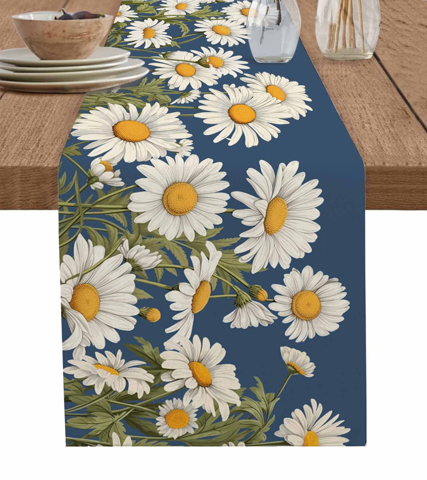 Chrysanthemum Hand Drawn Retro Table Runner for Dining Table Kitchen r ...