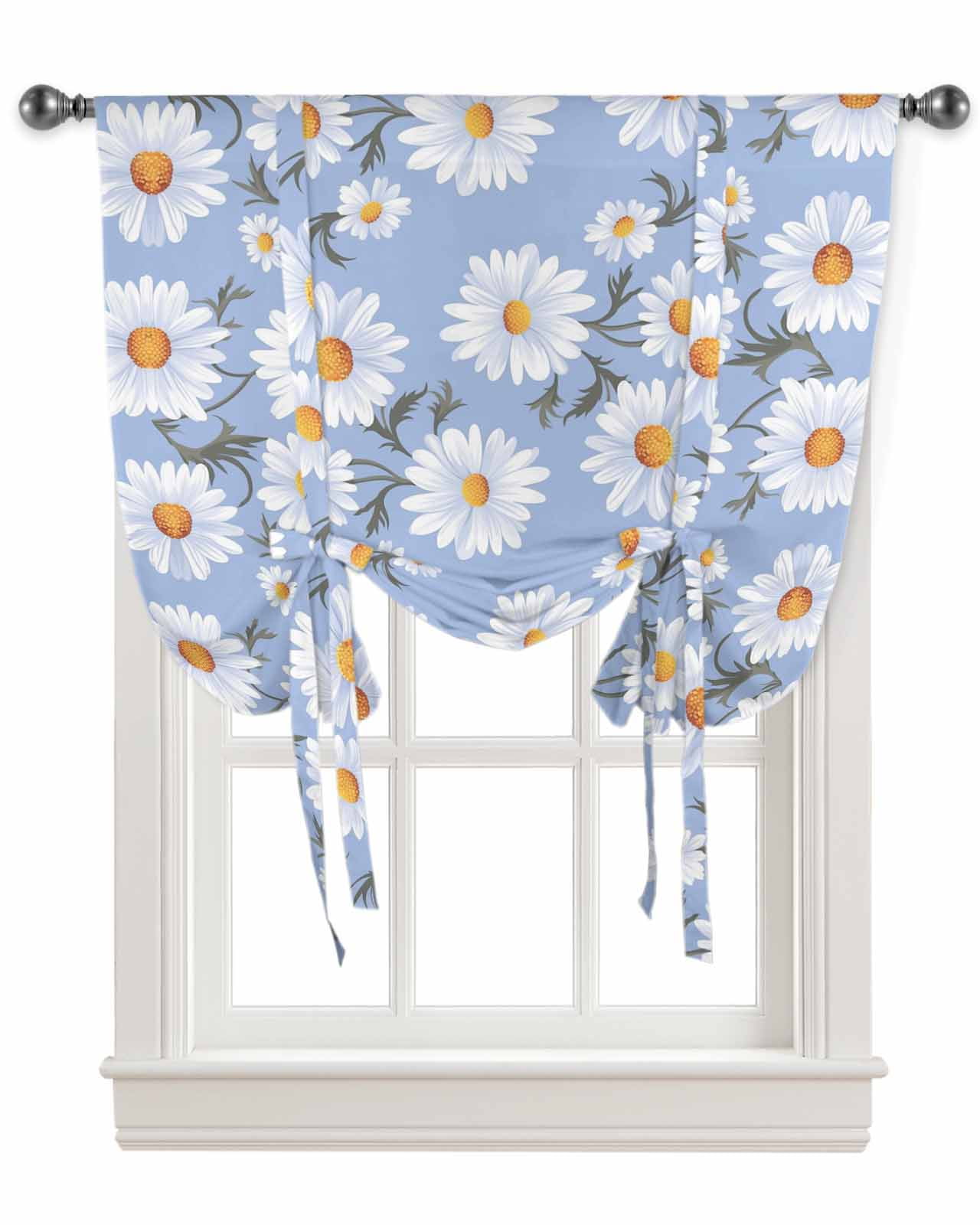 Chrysanthemum Hand Drawn Window Curtains Tie Up Curtains for Kitchen ...