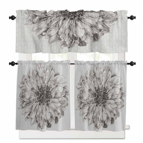Chrysanthemum Kitchen Curtains Valance and Tier Set Flower Retro ...
