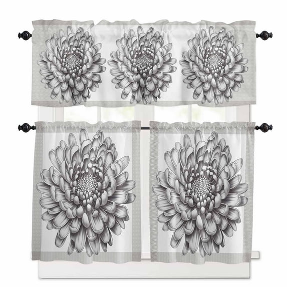 Chrysanthemum Kitchen Curtains Valance and Tier Set Vintage Flower ...