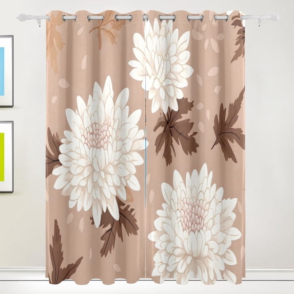 Chrysanthemum Pattern on Beige Background Blackout Curtains 55W x 84L ...