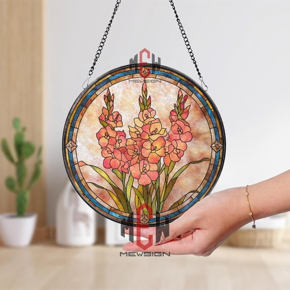 Chrysanthemum Peony Stained Glass Suncatcher, Floral Round Window ...