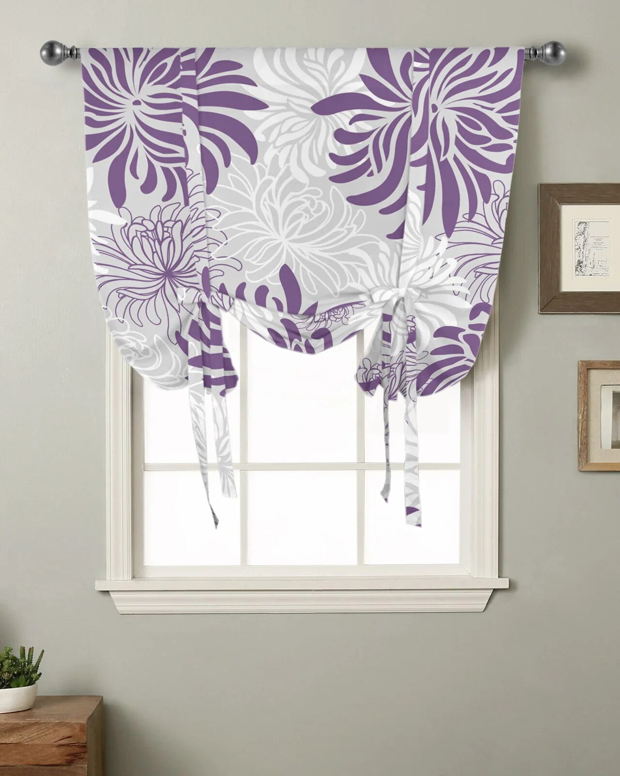 Chrysanthemum Purple Flower Texture Window Curtain Tie Up Curtains for ...