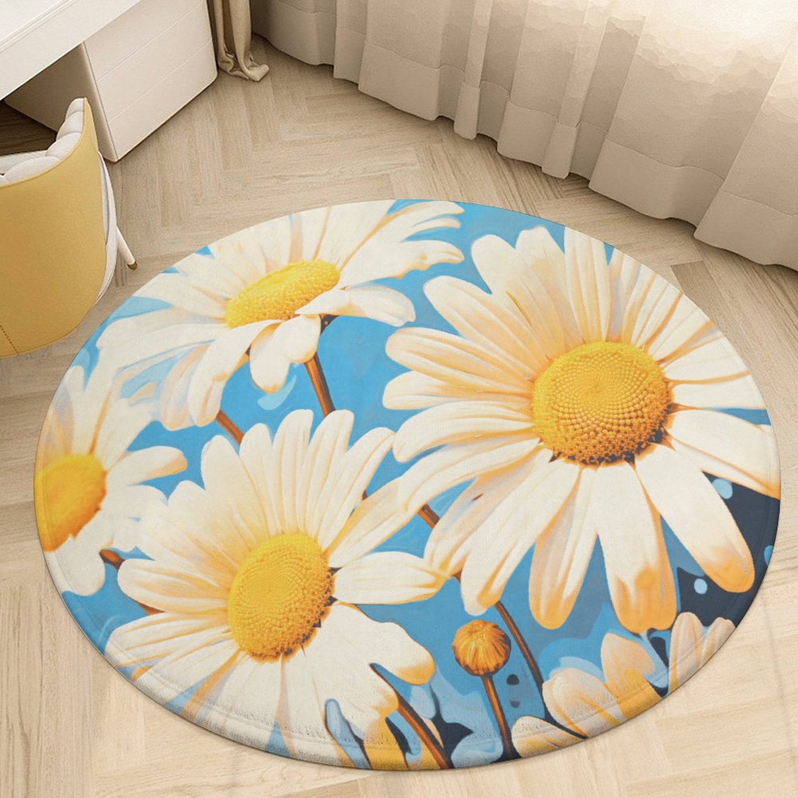 Chrysanthemum Round Area Rugs for Bedroom Living Room, 5FT Soft Indoor ...