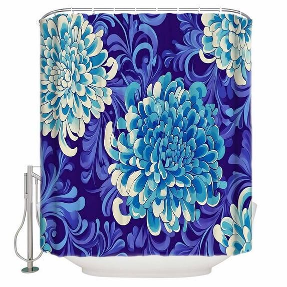 Chrysanthemum Spring Floral Bathroom Shower Curtains with 12 Hooks ...