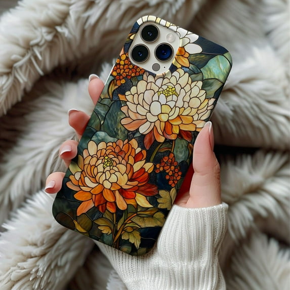 Chrysanthemum Stained Glass Phone Case Compatible with iPhone 11 to 16 ...