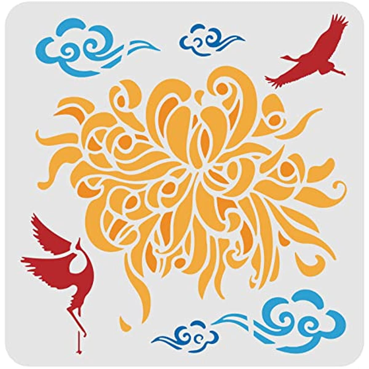 Chrysanthemum Stencil 11.8x11.8inch Oriental Mums Stencil Asial ...