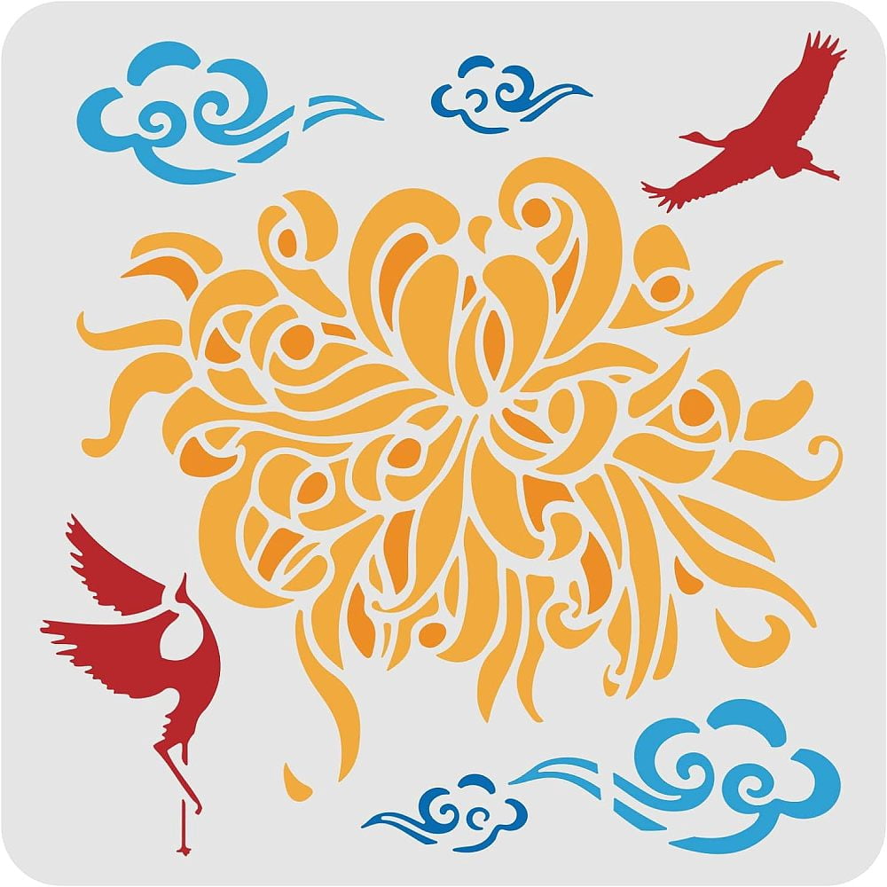 Chrysanthemum Stencil 11.8x11.8inch Oriental Mums Stencil Asial ...