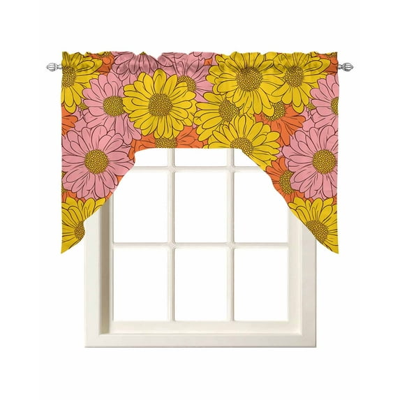 Chrysanthemum Swag Valance and Tier Curtains Set Yellow Pink Orange ...