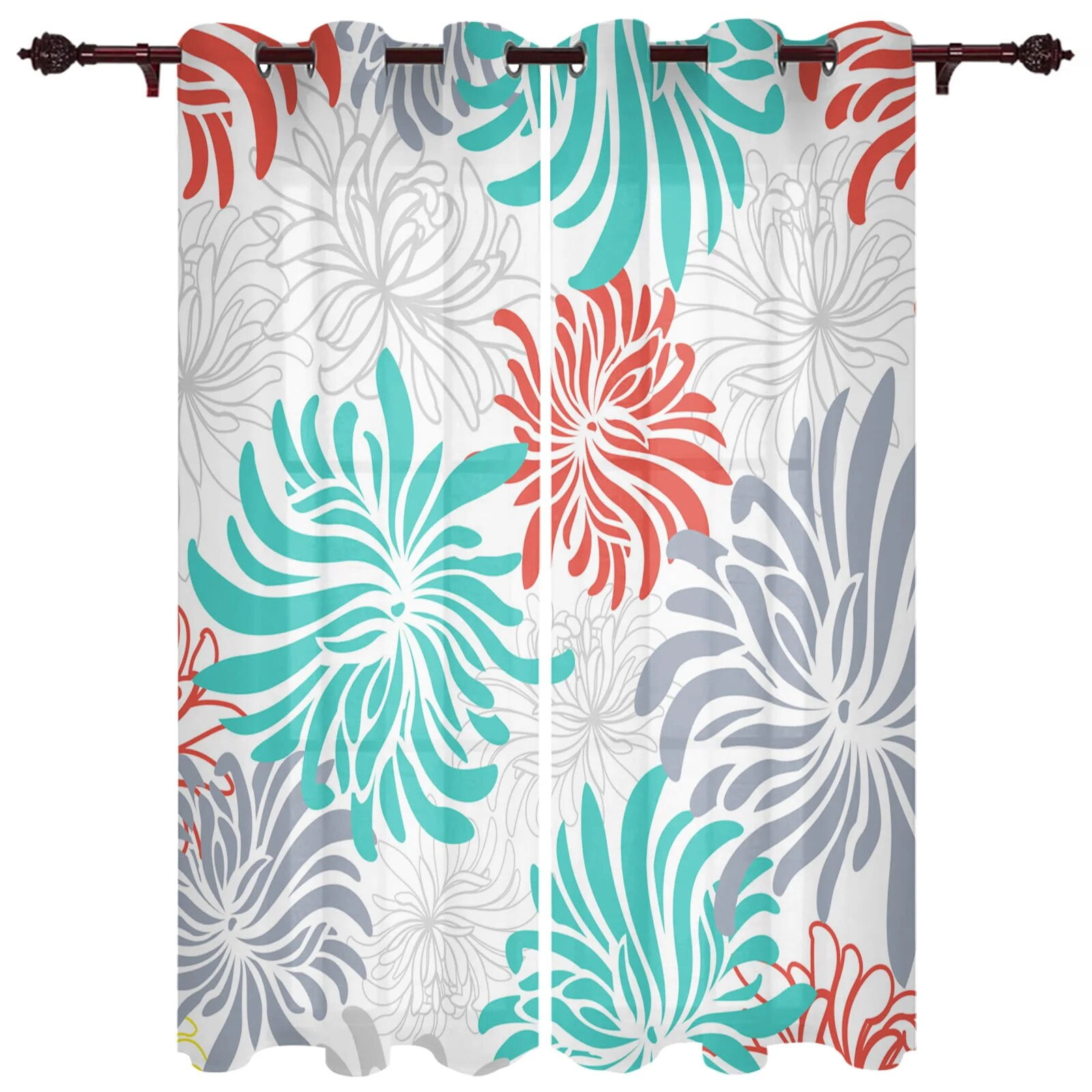 Chrysanthemum Texture Turquoise Modern Curtains for Living Room Luxury ...