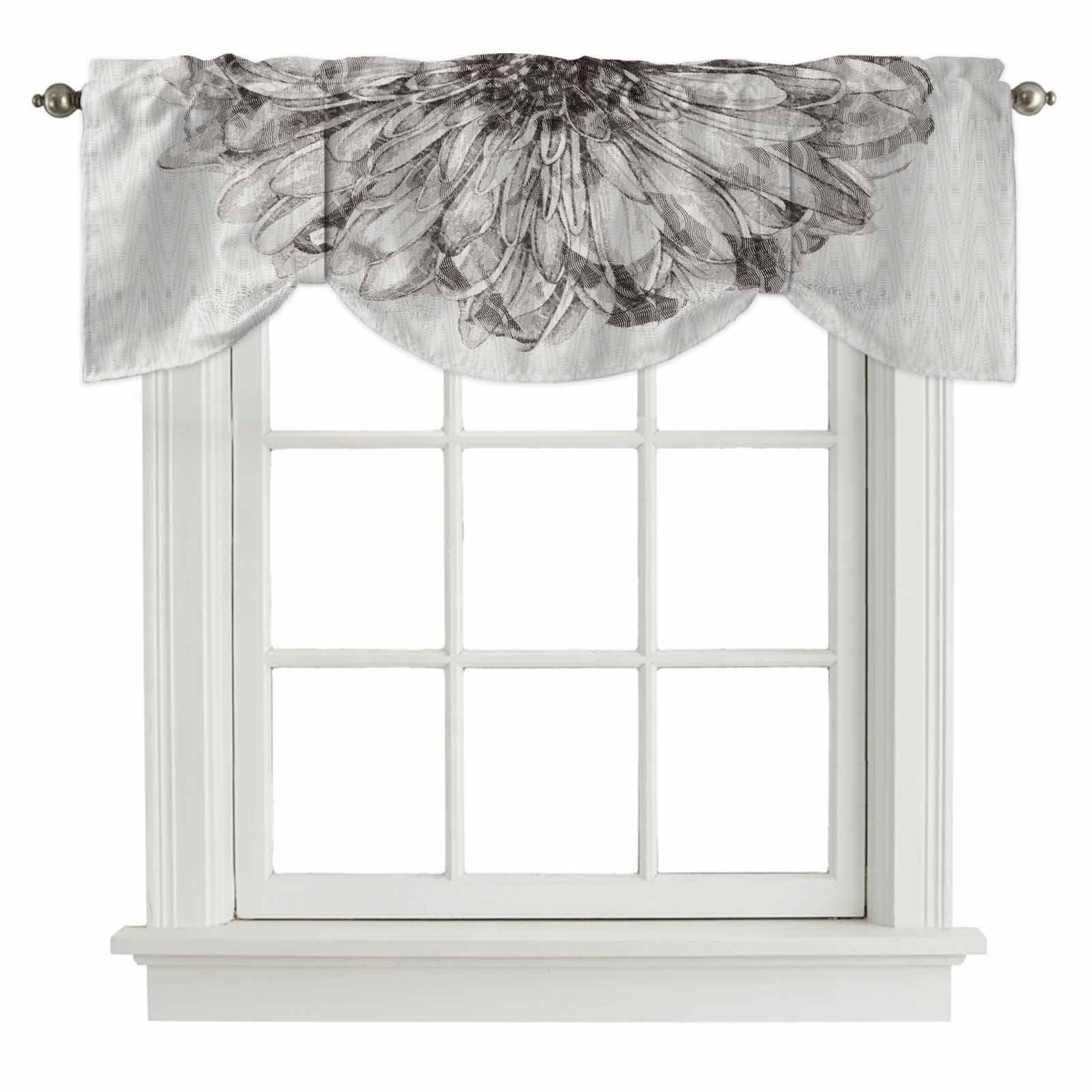 Chrysanthemum Tie Up Valance Curtains Flower Retro Vintage Hand-painted ...