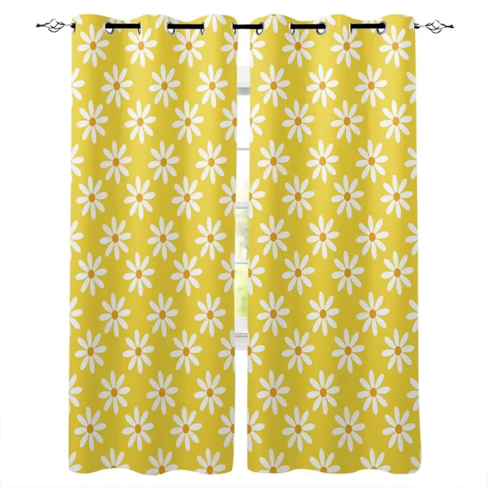 Chrysanthemum Yellow Window Curtains For Living Room Kitchen Bedroom ...