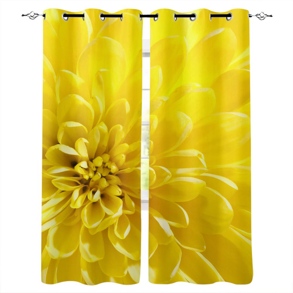 Chrysanthemum Yellow Window Curtains For Living Room Kitchen Bedroom ...