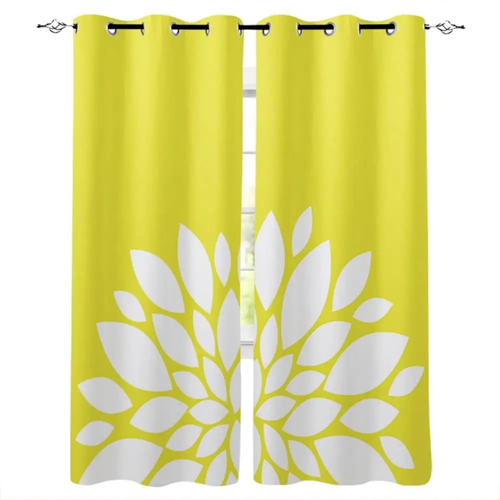 Chrysanthemum Yellow Window Curtains For Living Room Kitchen Bedroom ...