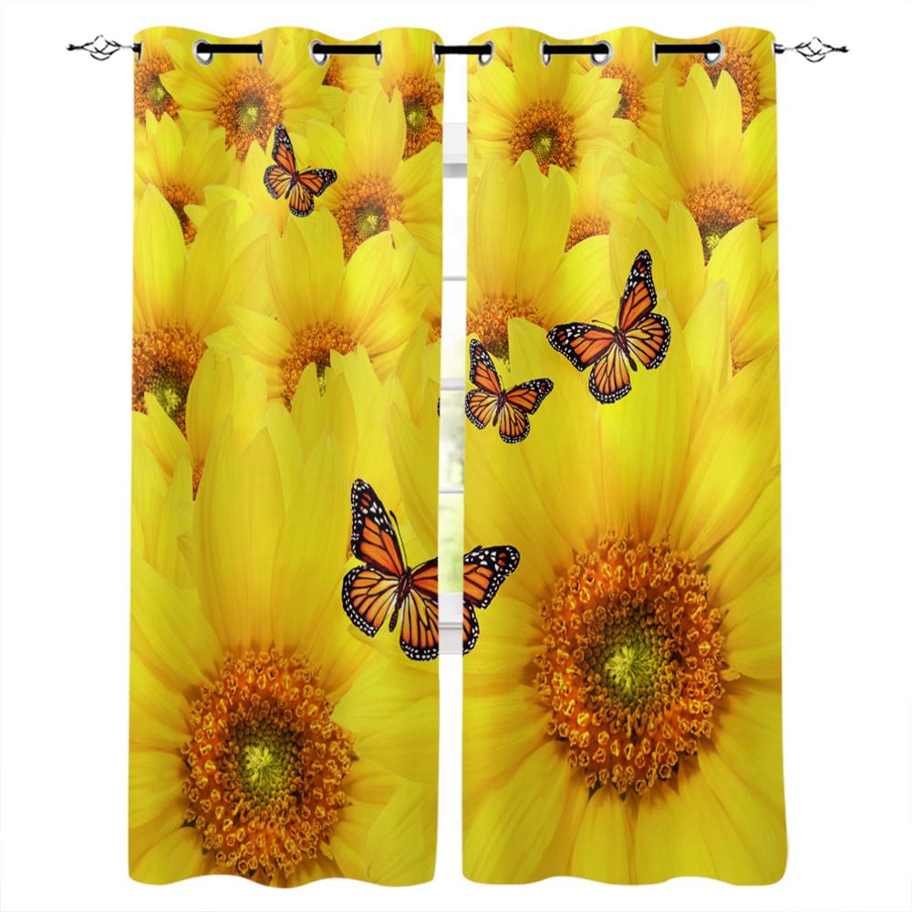 Chrysanthemum Yellow Window Curtains For Living Room Kitchen Bedroom ...