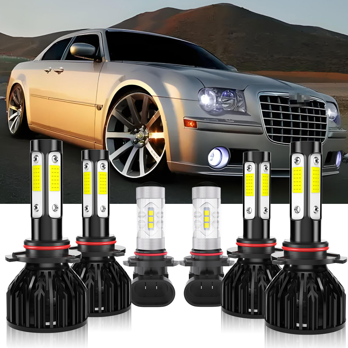 For Chrysler 300 2005-2009 2010 9005+9006+H10 LED Headlight HIgh Low ...