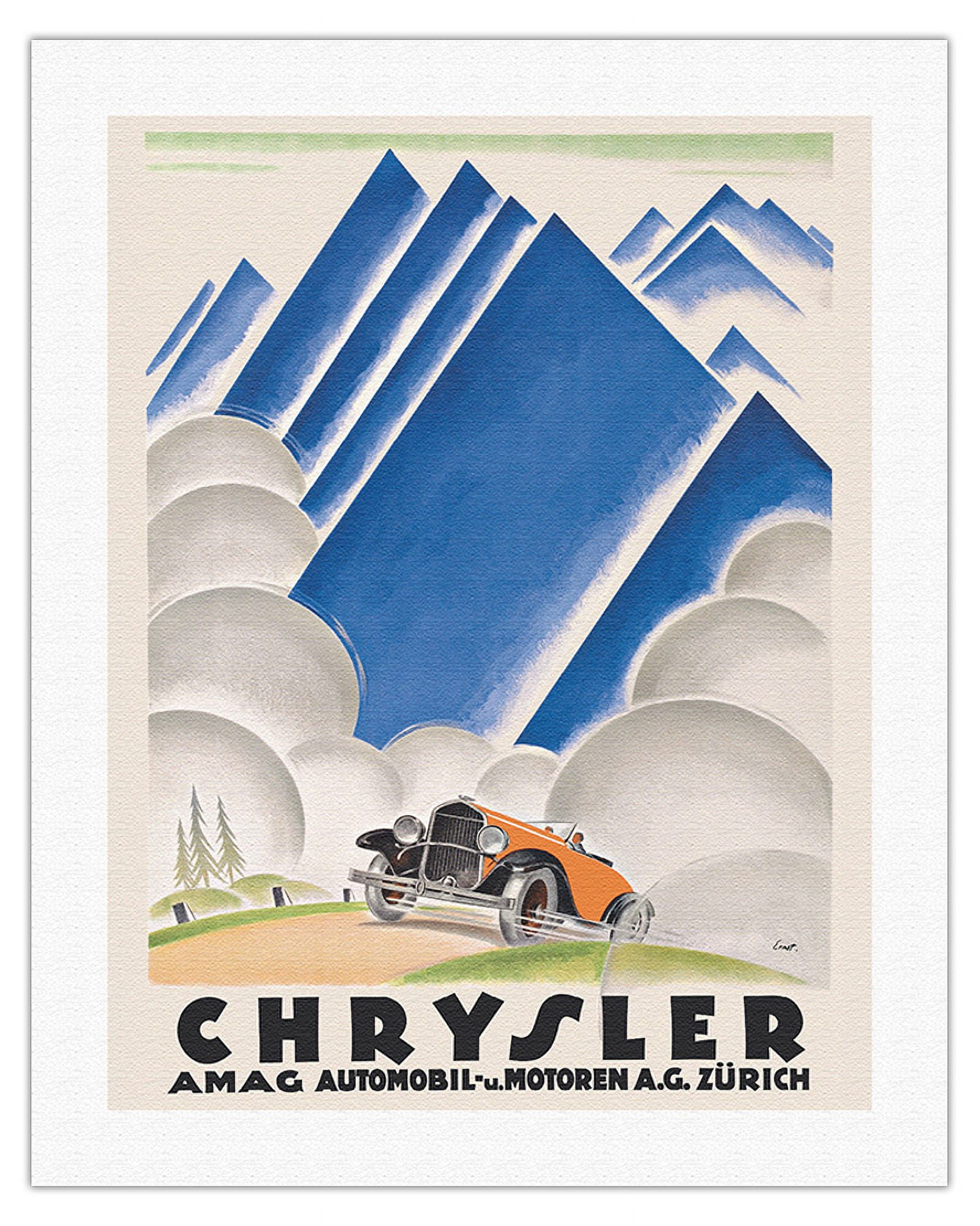 Chrysler - Across the Alps - Vintage Car Racing Poster by Otto Ernst c ...