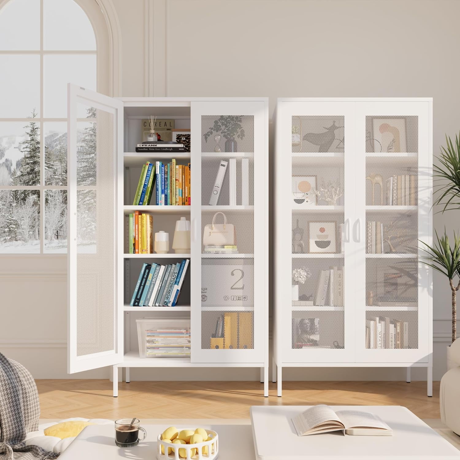 Chshin Metal Storage Cabinet,72H Display Cabinets with 2 Mesh Door ...