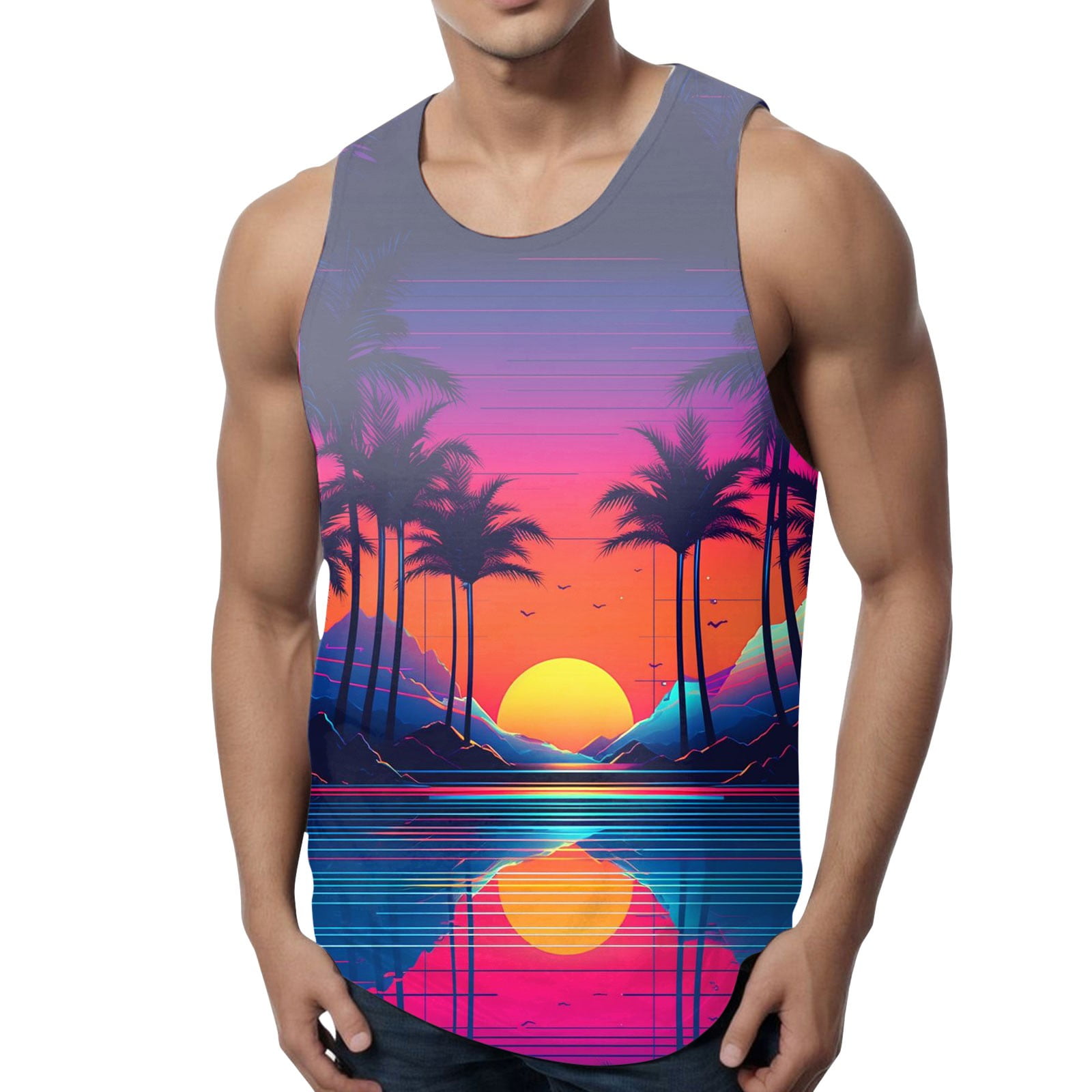 Chu Chu Mens Summer Vacation Beach Hawaii Digital 3d Printed Top Vest