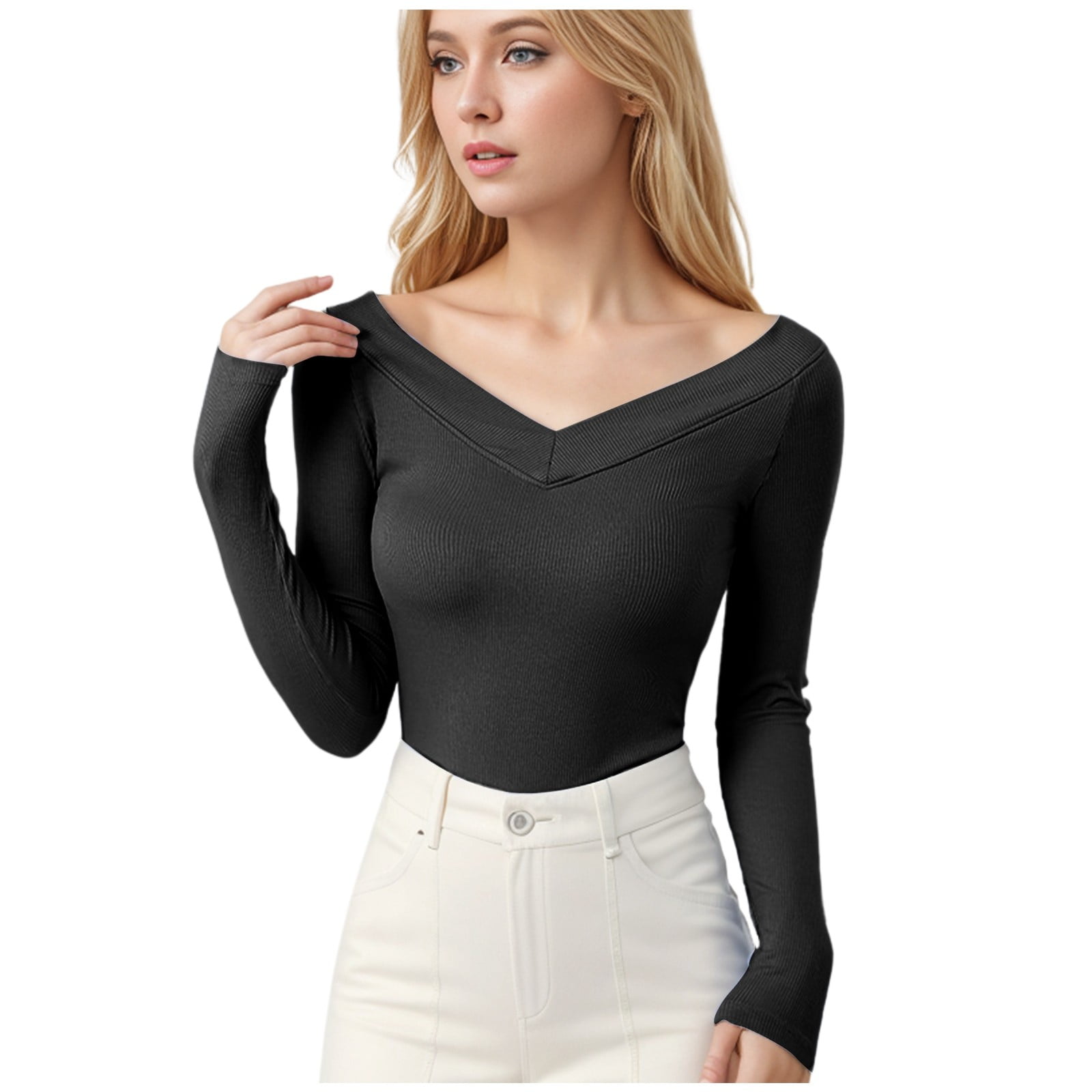 ChuChuDonRen Womens Plus Size Tops Off The Shoulder Slim Fit Top Fall ...