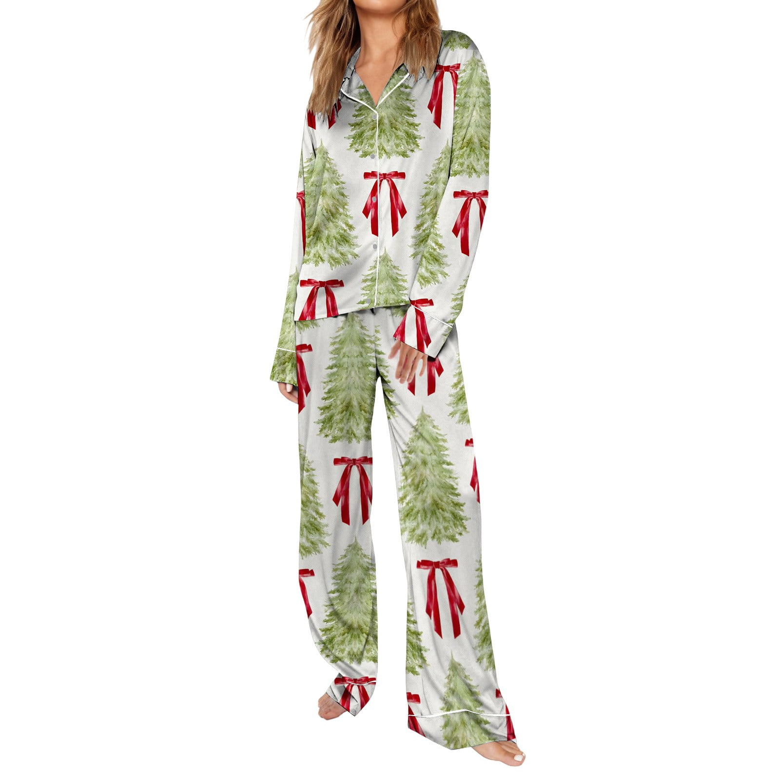 Chuancc Cute Womens Fall Pajamas Cotton Button Down Pajamas Women ...