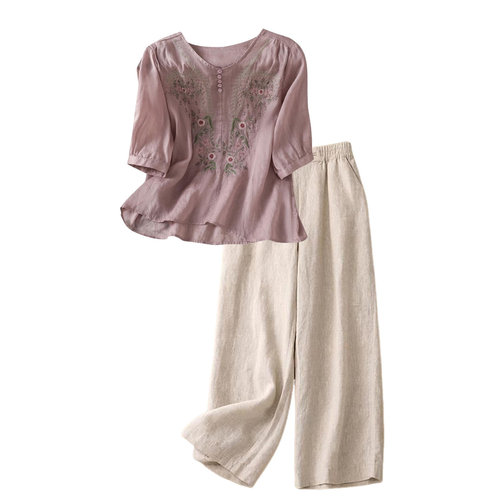 Chuancc Linen Set Women Two Piece Summer Set Oversized Lounge Sets for ...