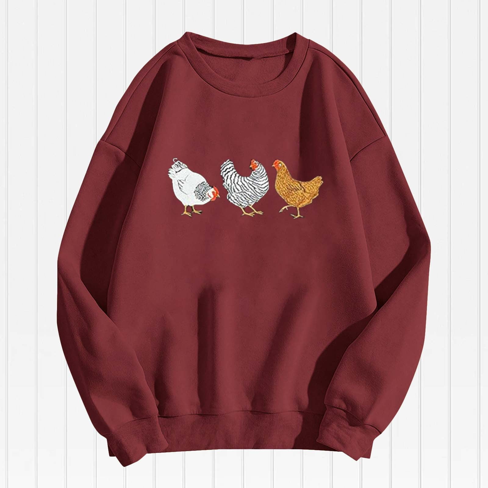 Chuancc Sweatshirt for Women,Chicken Sweatshirt Printed Women'S Chicken ...