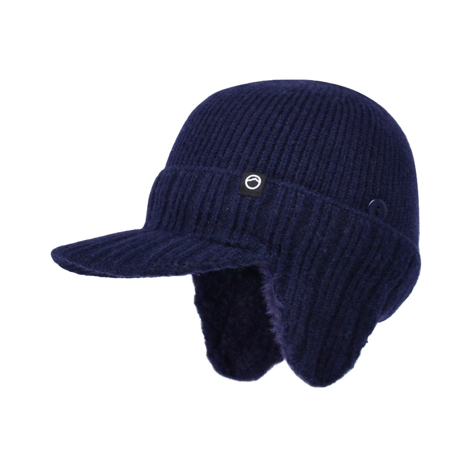 Chuancc Winter Beanie with Brim & Ear Flaps - Thick Fleece Lined Knit ...
