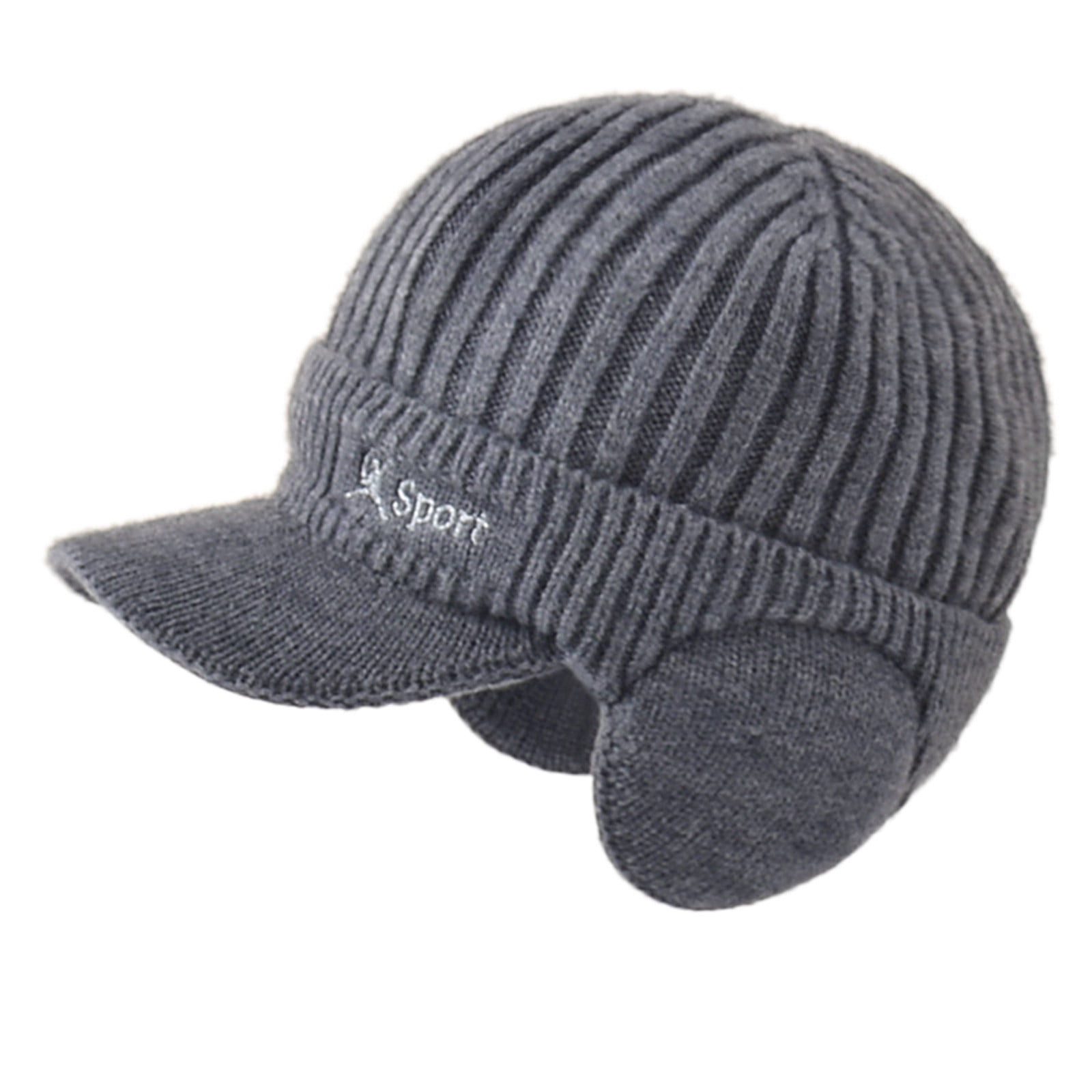 Chuancc Winter Beanie with Brim and Ear Flaps, Outdoor Warm Fleece ...