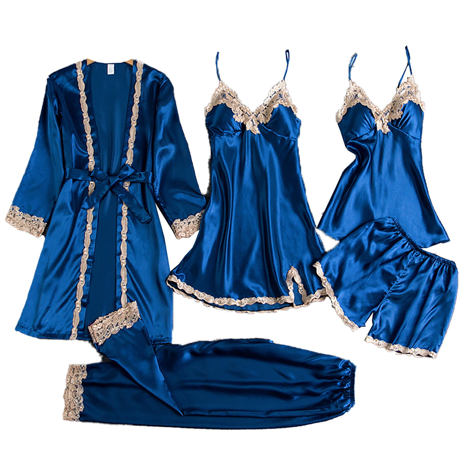 Chuancc Women Night Wear Silk Pajama Set Women's Garter Set Robes Lace ...