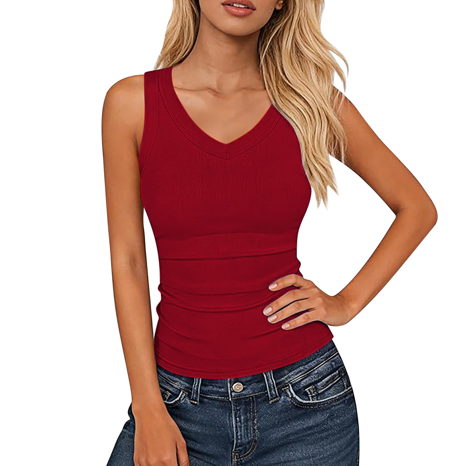 Chuancc Women Workout Tank Tops V Neck Going Out Ribbed Basic Slim Fit ...