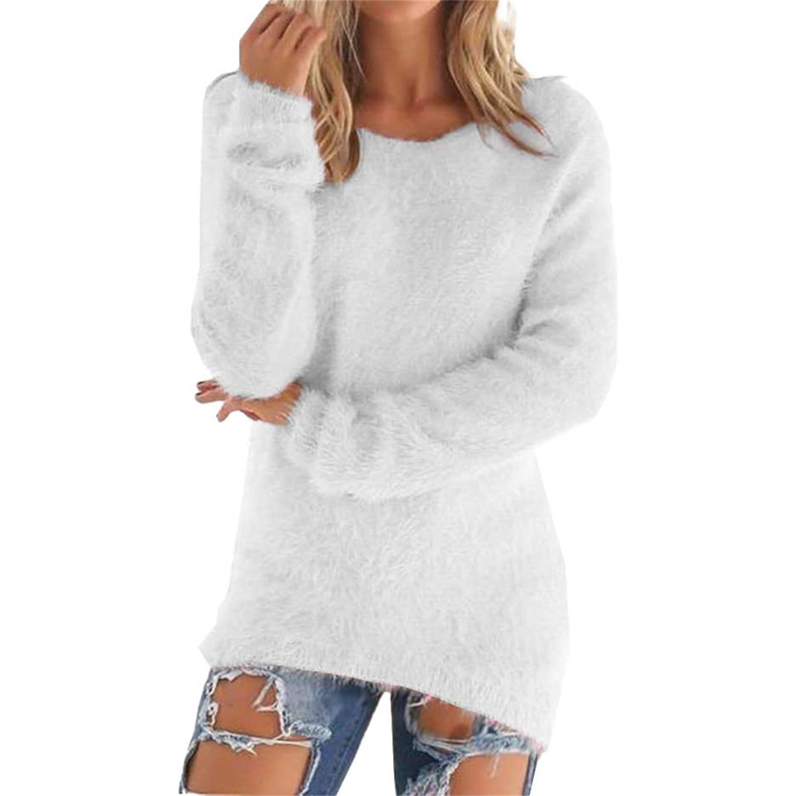Chuancc Women's Fashionable Long Sleeve Pullovers Loose Fluffy Fuzzy ...