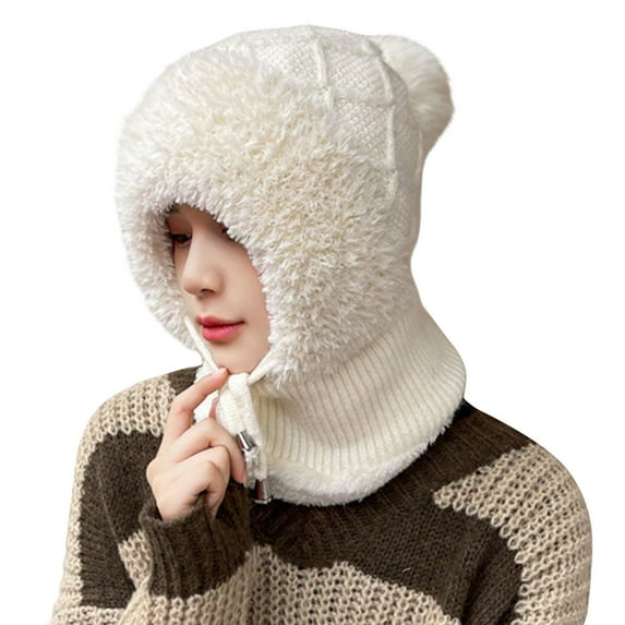 Chuancc Womens Winter Hats, Warm Hooded Scarf Hat for Women, Fleece ...