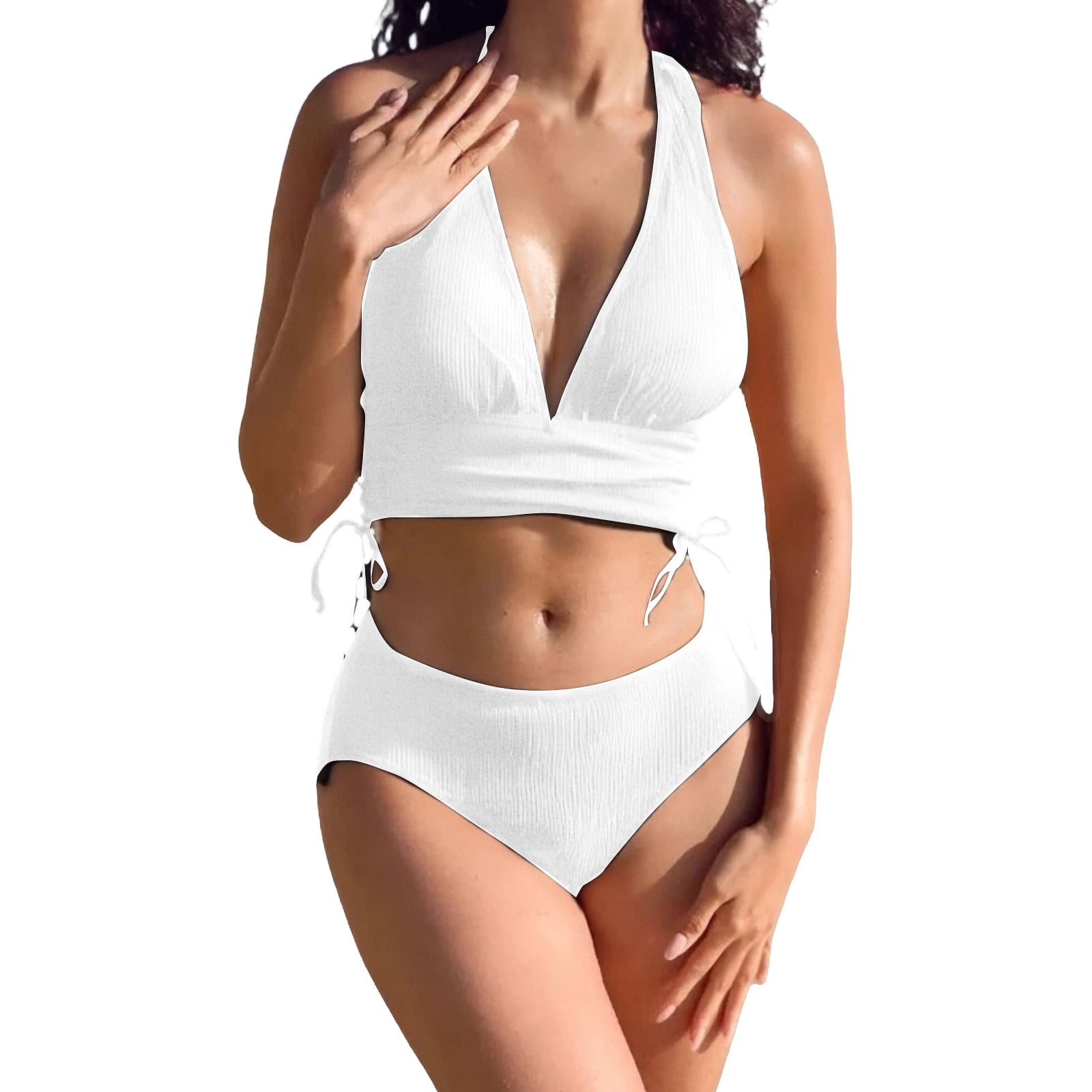 ChuanccLadies Swimsuits 2 Piece Swimsuits Swimwear Women's Split Bikini Printed Solid Color Set ...