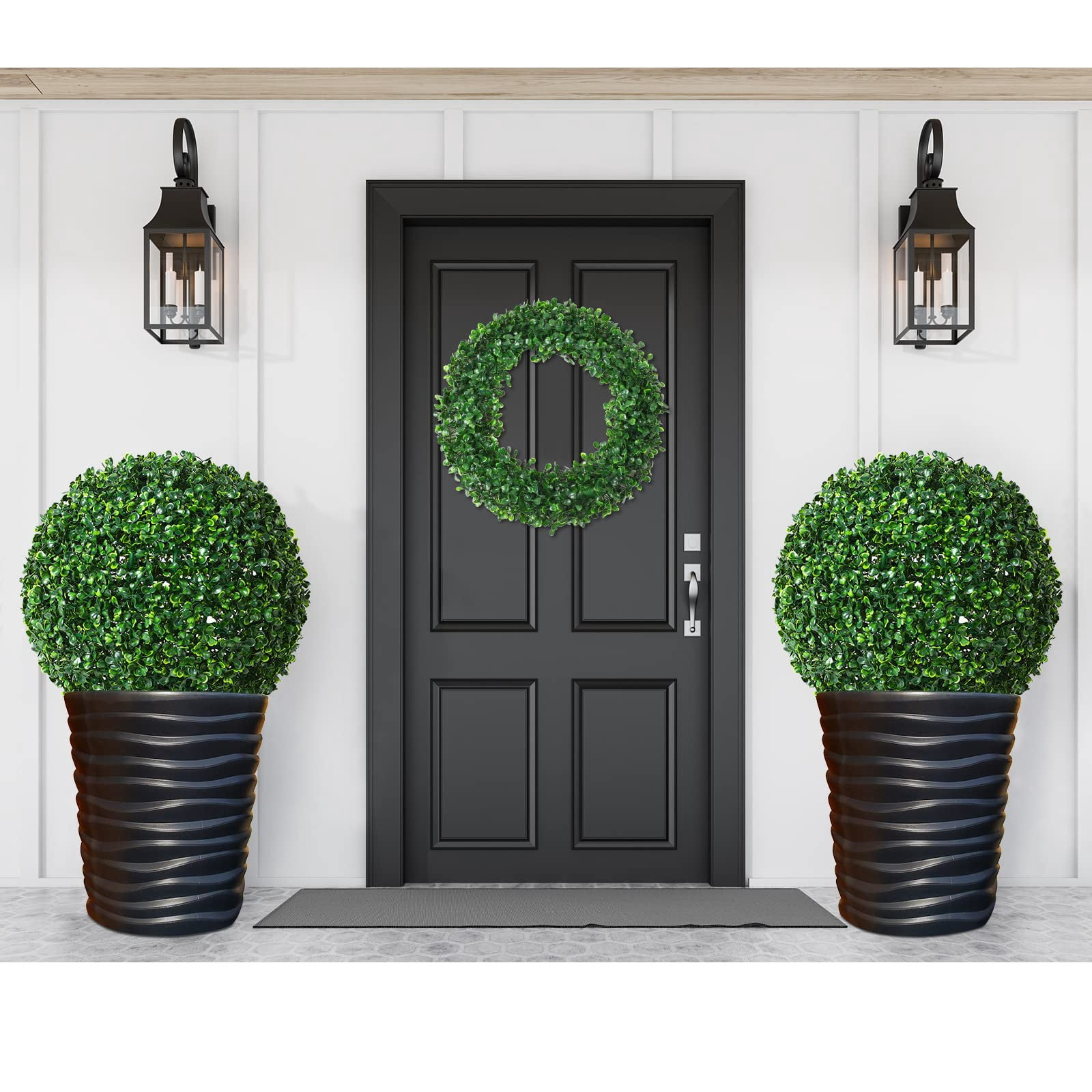 Chuangdi 2 Pcs Artificial Plant Boxwood Topiary Ball 1 Pcs Faux Boxwood ...