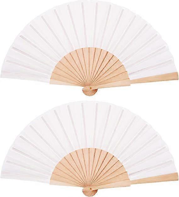 Chuangdi 2 Pieces Wooden Fan Fabric Hand Folding Fans Handheld Fans ...